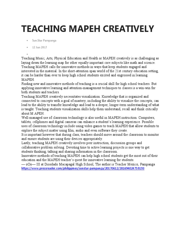 Teaching Mapeh Creatively2.0 | PDF