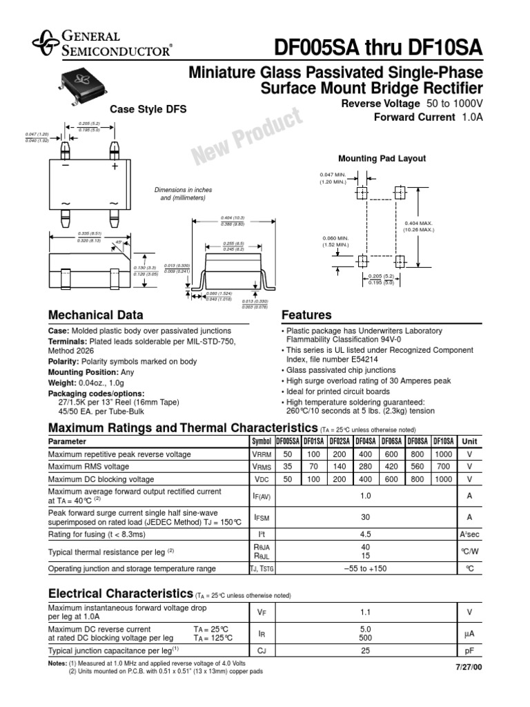 New Product: DF005SA Thru DF10SA | PDF | Rectifier | Electrical Equipment
