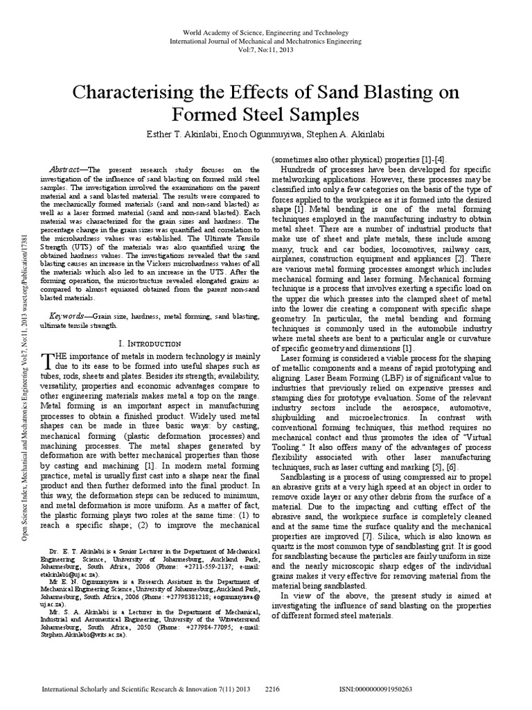 Effects of Sand Blasting on Steel Properties | PDF | Sheet Metal | Hardness