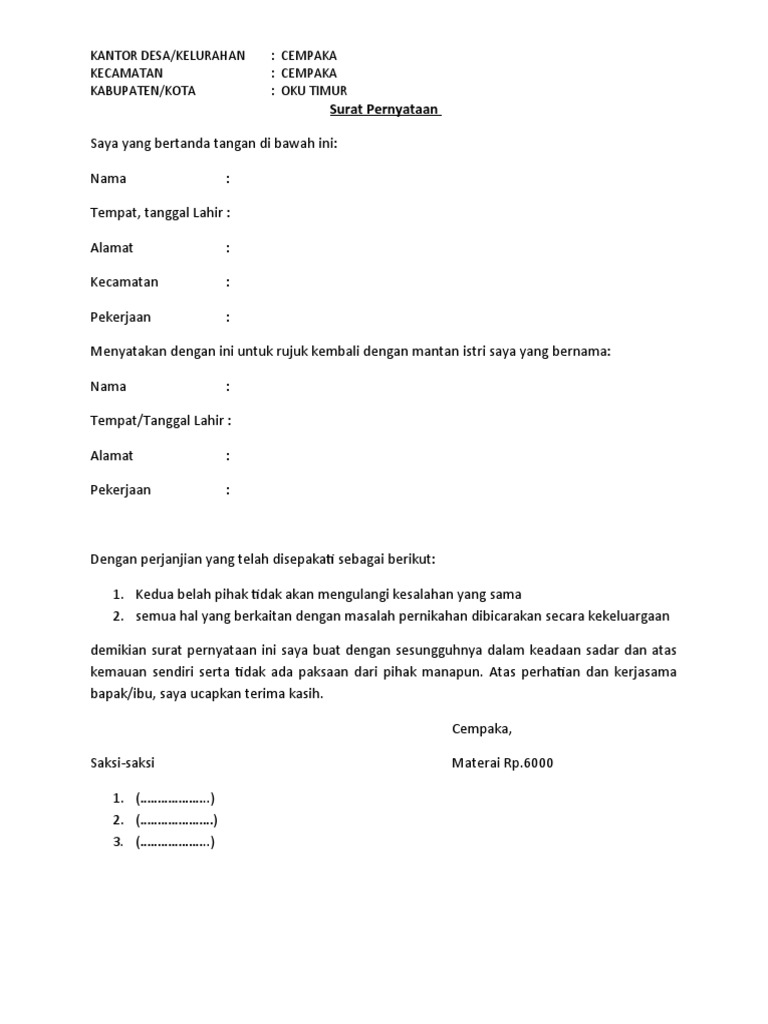 Surat Pernyataan Rujuk | PDF