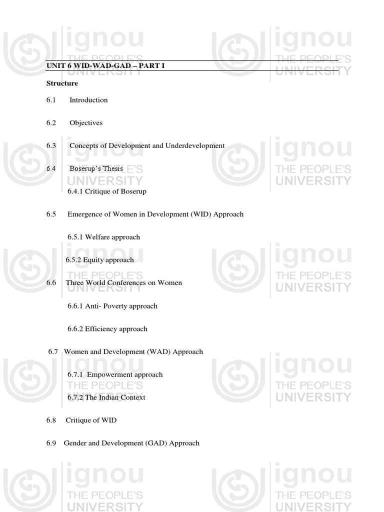 Unit 6 Wid-Wad-Gad - Part I Structure | PDF | Gender And Development | Gender