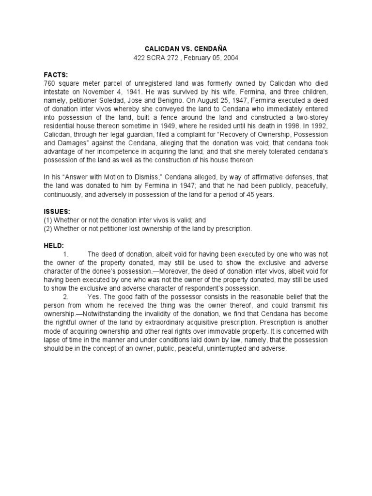 Calicdan vs. Cendaña | PDF | Deed | Property