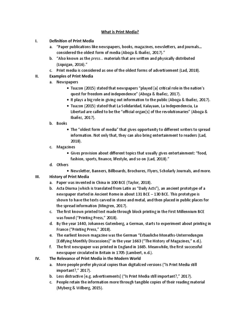 What Is Print Media? I. Definition of Print Media | PDF | Newspapers ...