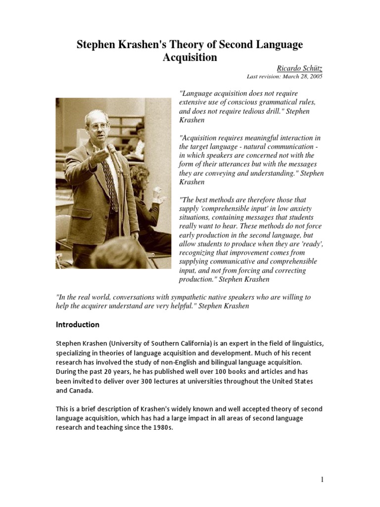 Krashen's Second Language Acquisition Theory | PDF | Human ...