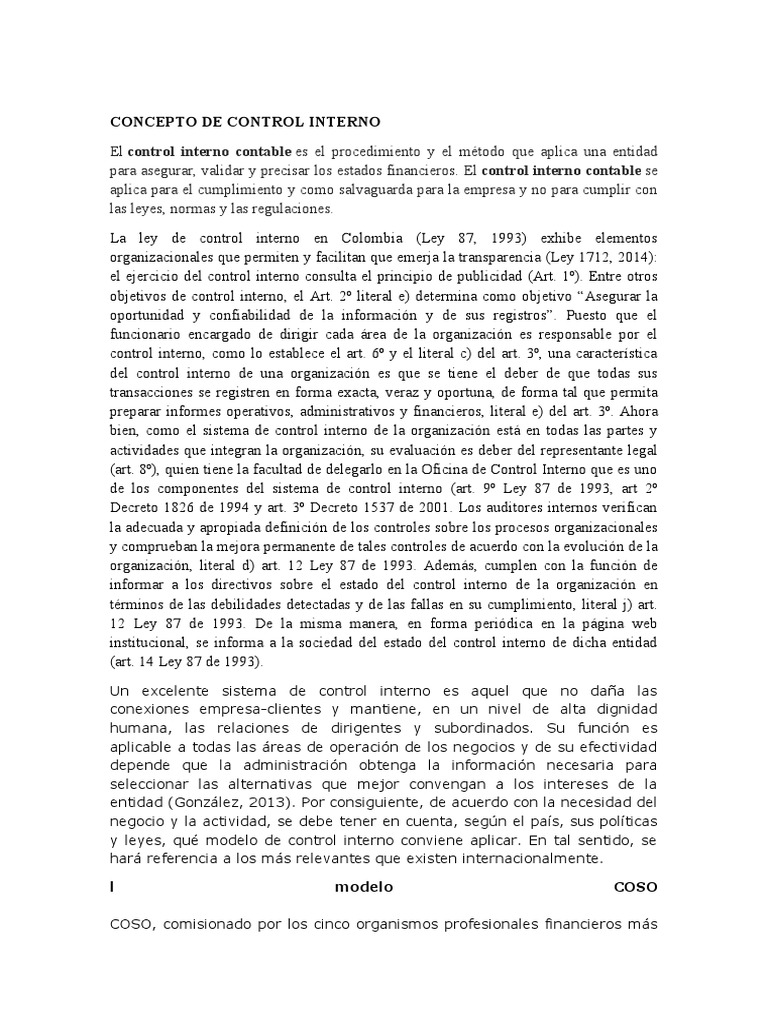 Concepto de Control Interno | PDF | Planificación | Evaluación