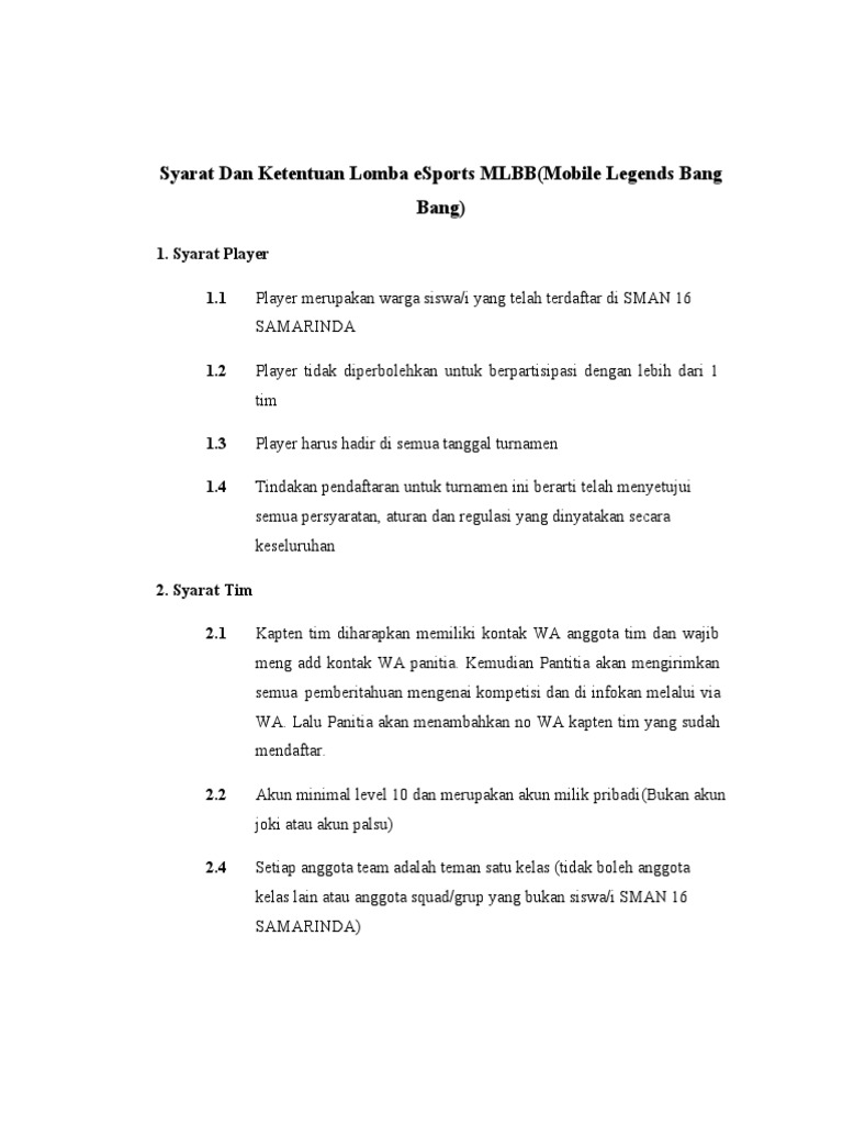 Juknis Lomba eSports MLBB SMAN 16 | PDF