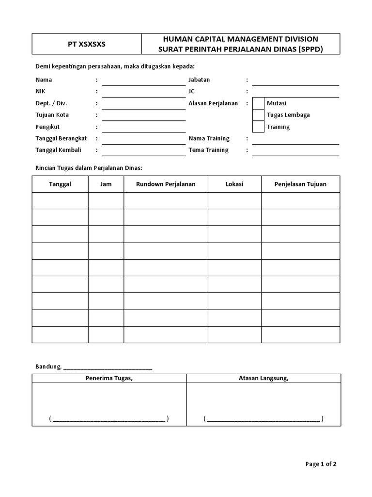 Formulir Perjalanan Dinas | PDF