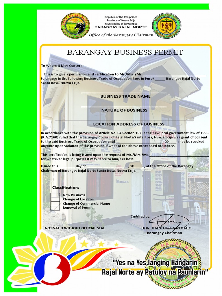 Barangay Business Permit Certification | PDF | Law