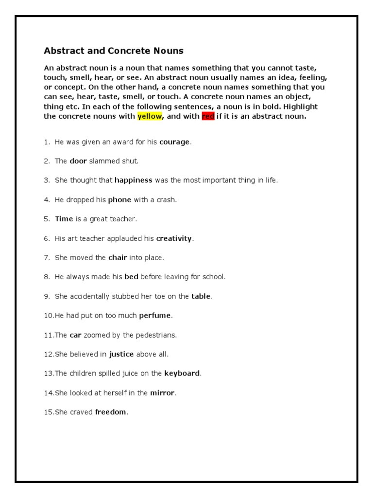 Task - Concrete and Abstract Nouns | PDF | Self-Improvement | Wellness