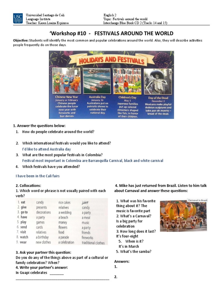 Festivals Around the World Worksheet | PDF | Carnival | Traditions
