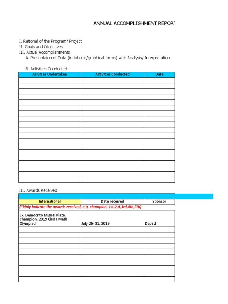 Accomplishment Report Template | PDF