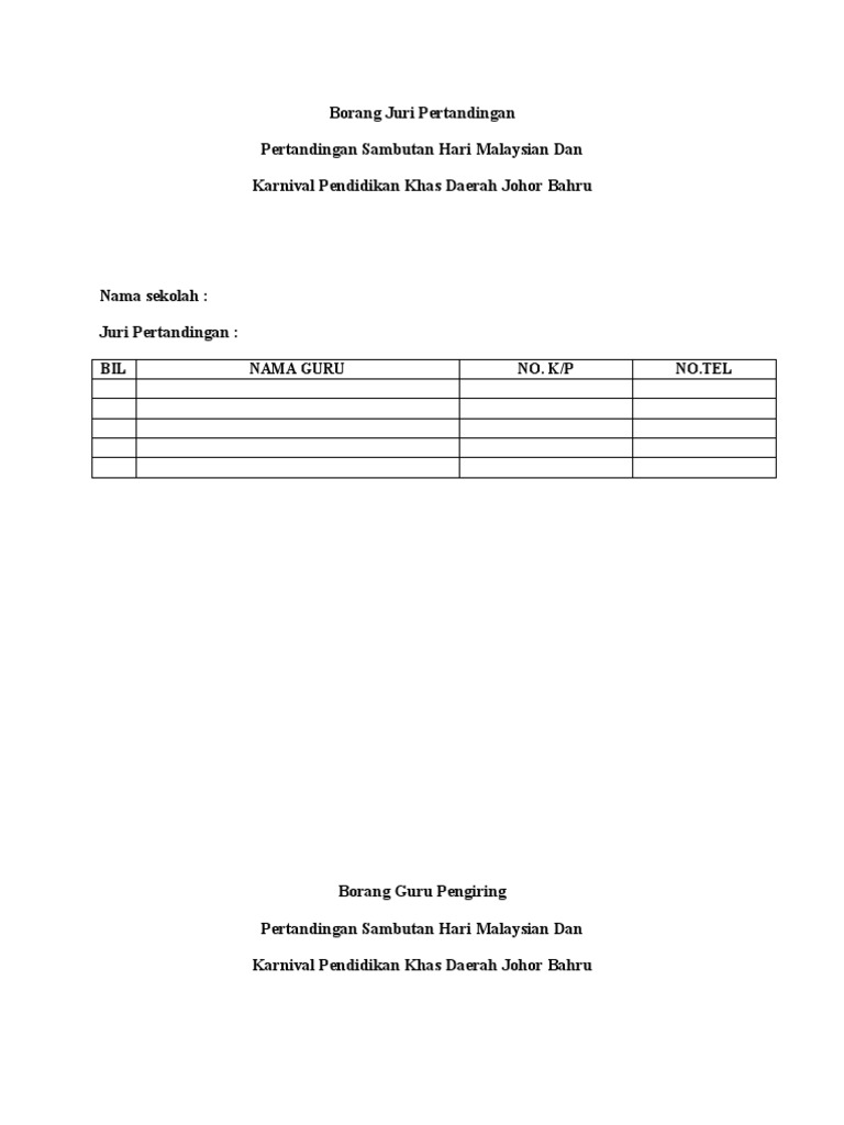 Borang Juri Pertandingan | PDF