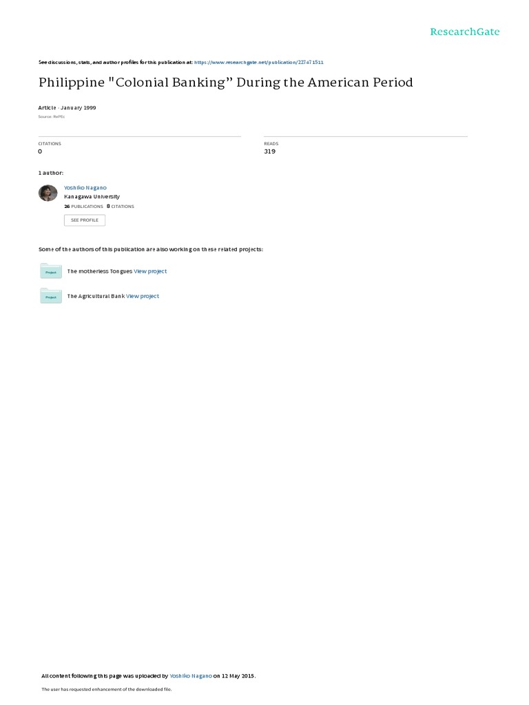 Philippine "Colonial Banking" During The American Period: January 1999 | PDF