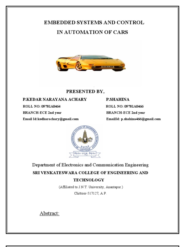 Embedded Systems and Control in Automation of Cars: Presented By | PDF ...