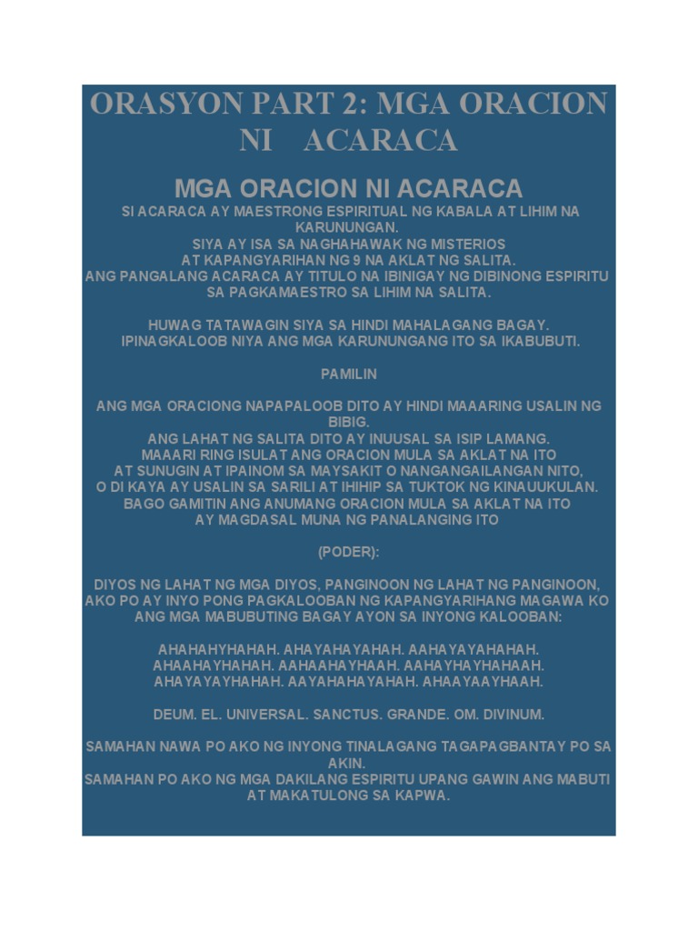 Orasyon Part 2 - Mga Oracion Ni Acaraca | PDF
