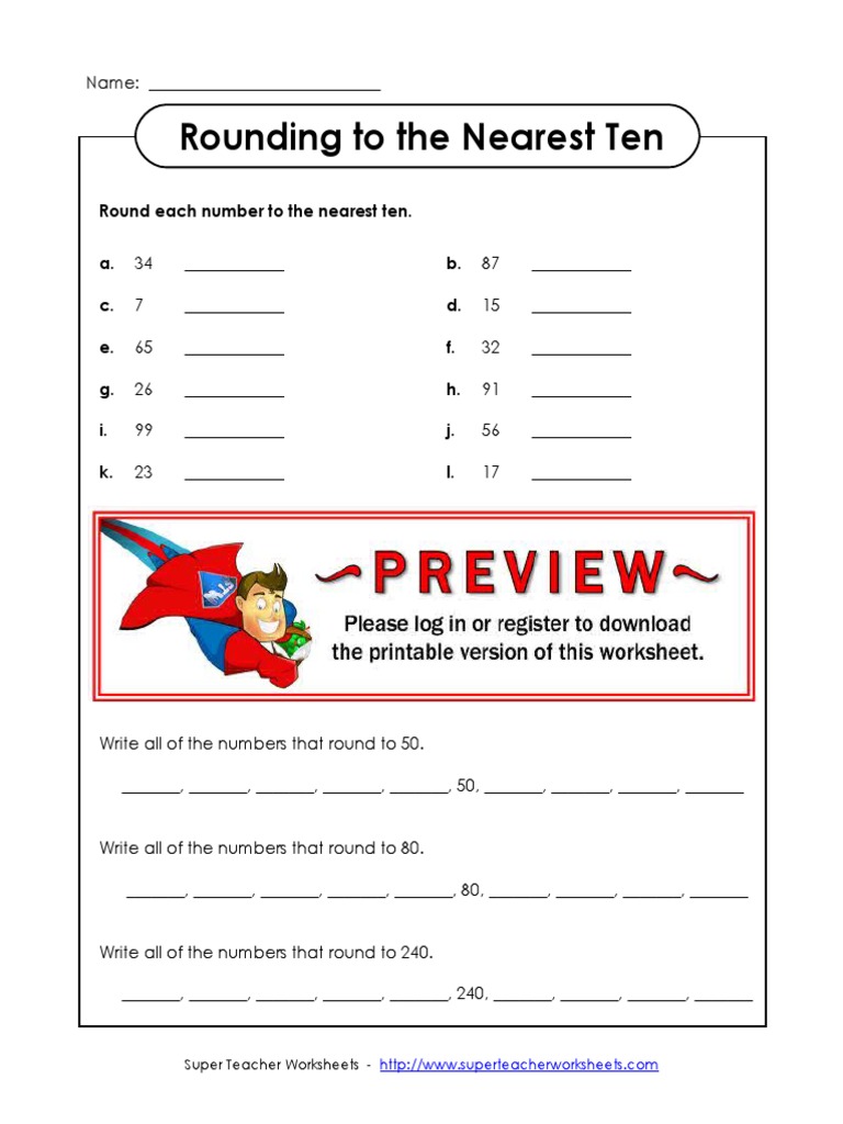 Rounding To The Nearest Ten: Round Each Number To The Nearest Ten. A. C ...