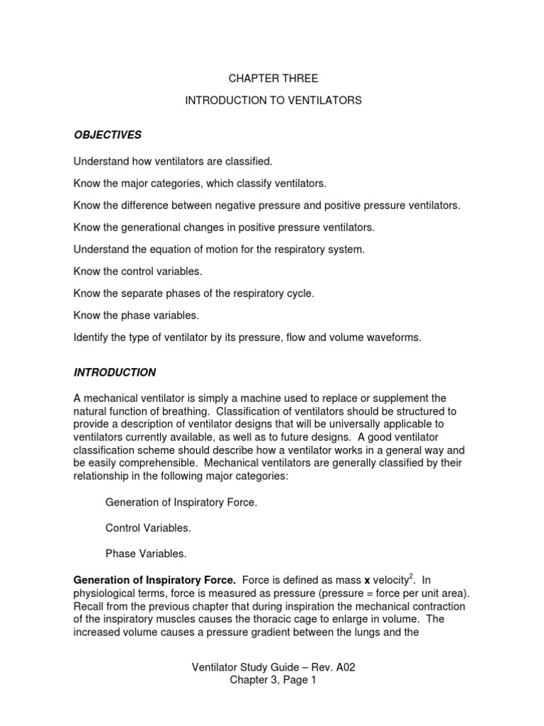 Chapter 3 Introduction To Ventilators PDF | PDF | Exhalation | Breathing