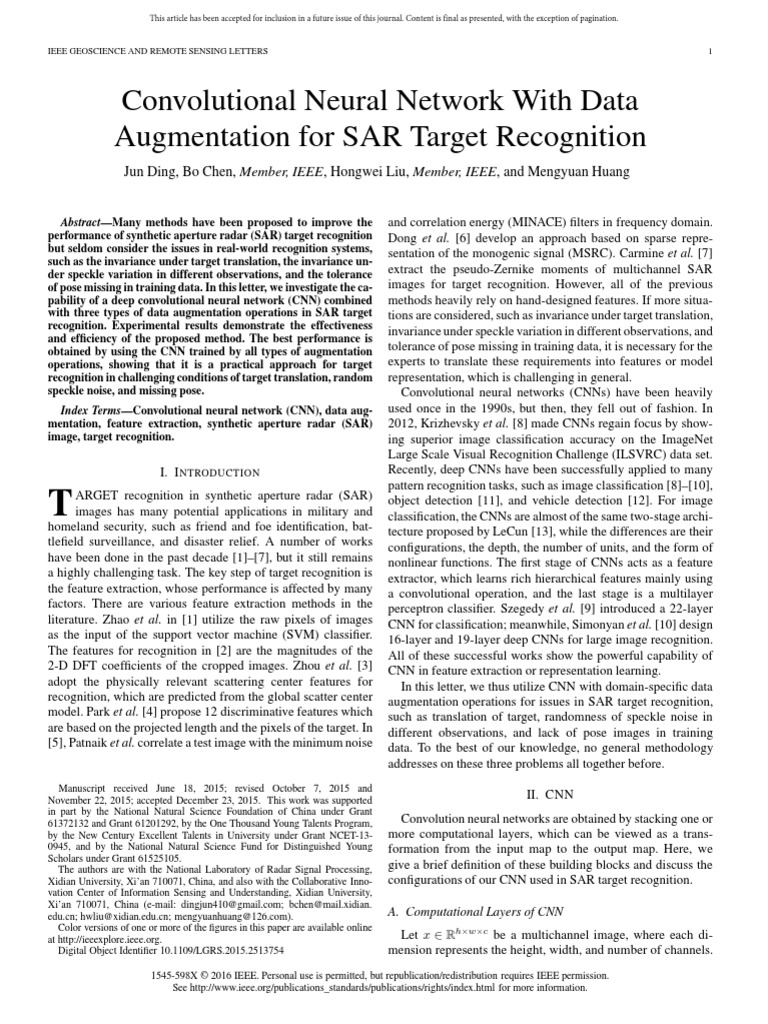 Convolutional Neural Network With Data Augmentation For SAR Target Recognition | PDF ...