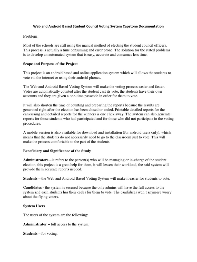 Web and Android Based Student Council Voting System Capstone Documentation | PDF | Android ...