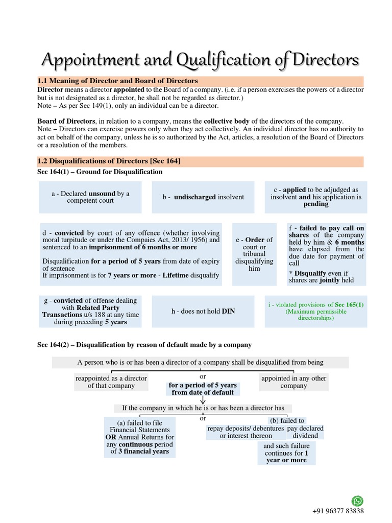 Notes - Appointment & Qualification of Directors | PDF | Board Of ...