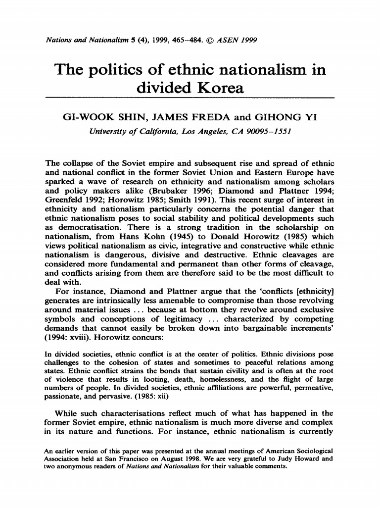 The Politics of Ethnic Nationalism in Divided Korea: Gi-Wook Shin ...