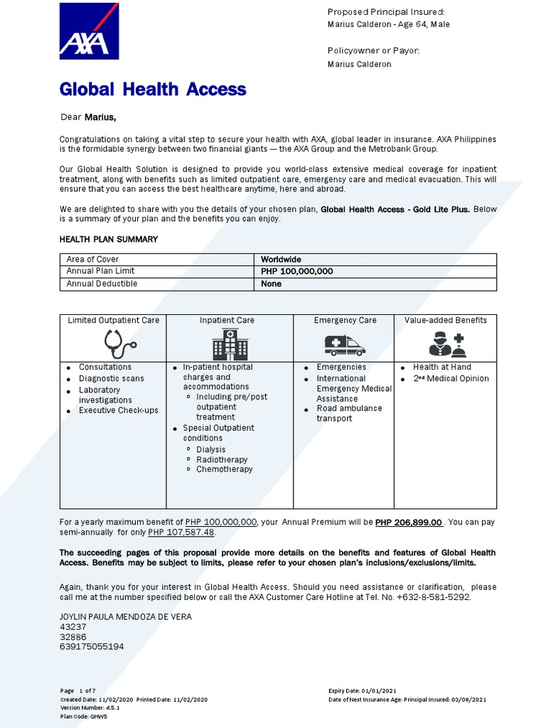 MARIUS CALDERON - Global Health Access Gold Lite Plus Worldwide | PDF ...