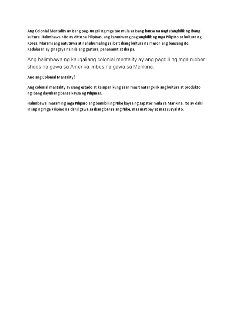 Ang Colonial Mentality Ay Isang Pag | PDF