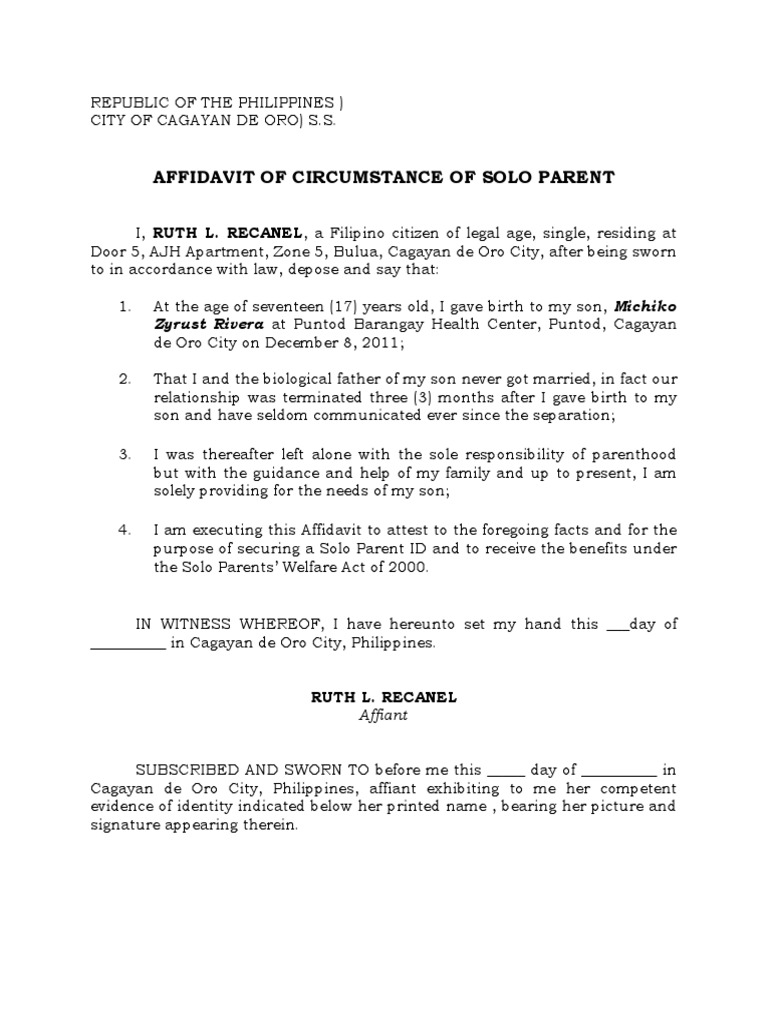 Affidavit of Solo Parent | PDF
