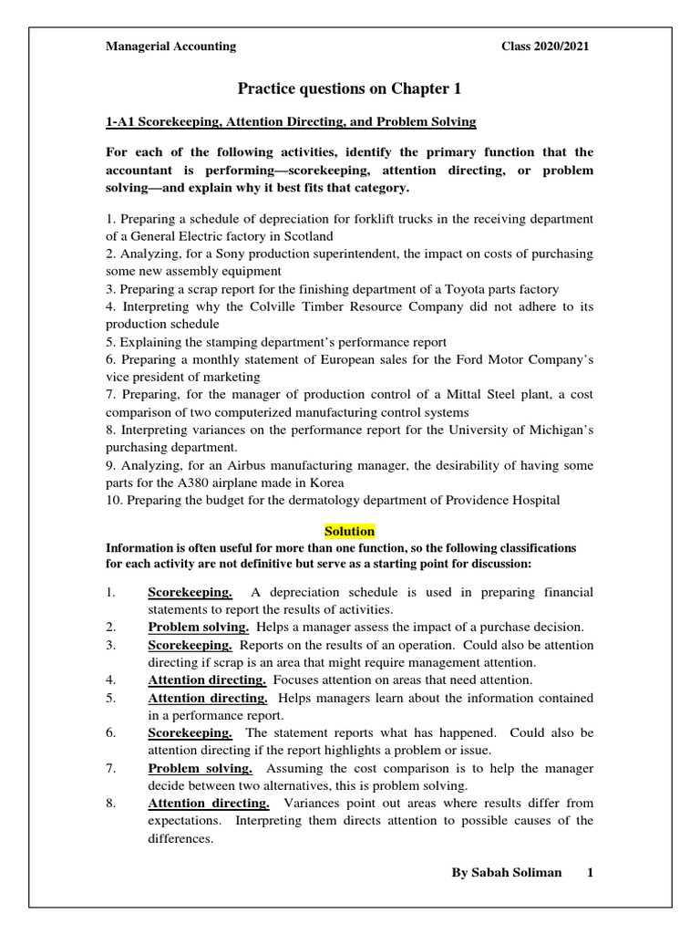 Chapter 1 Practice Questions | PDF | Management Accounting | Accounting