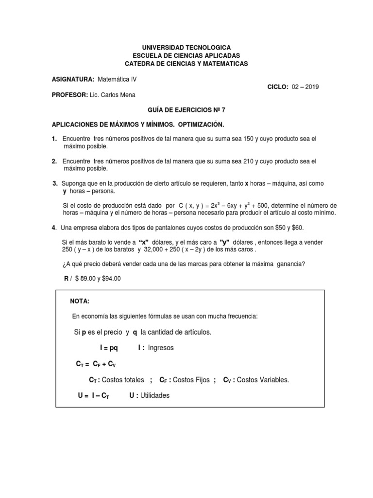 GUÍA No. 7 Mat. IV (02-2019) UTEC | PDF
