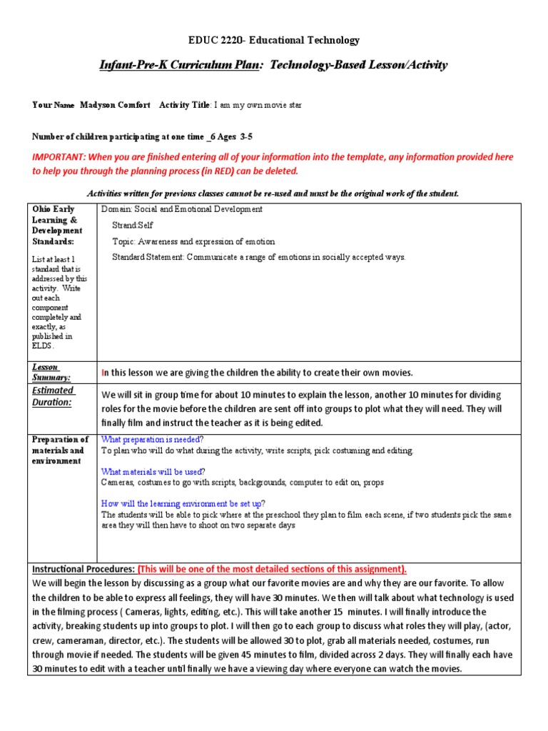 Ed Tech ECDE Activity Plan | PDF | Differentiated Instruction | Educational Technology