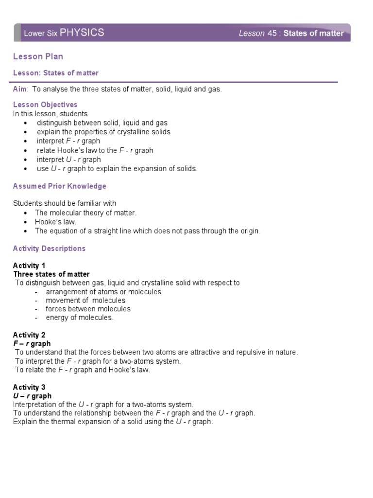 Lessonplan State of Matter | Download Free PDF | Solid | Gases