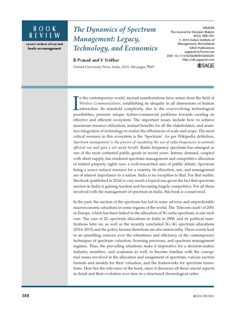 Book Review: The Dynamics of Spectrum Management: Legacy, Technology ...
