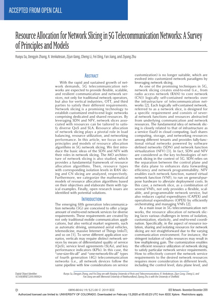 Resource Allocation For Network Slicing in 5G Telecommunication Networks A Survey of Principles ...