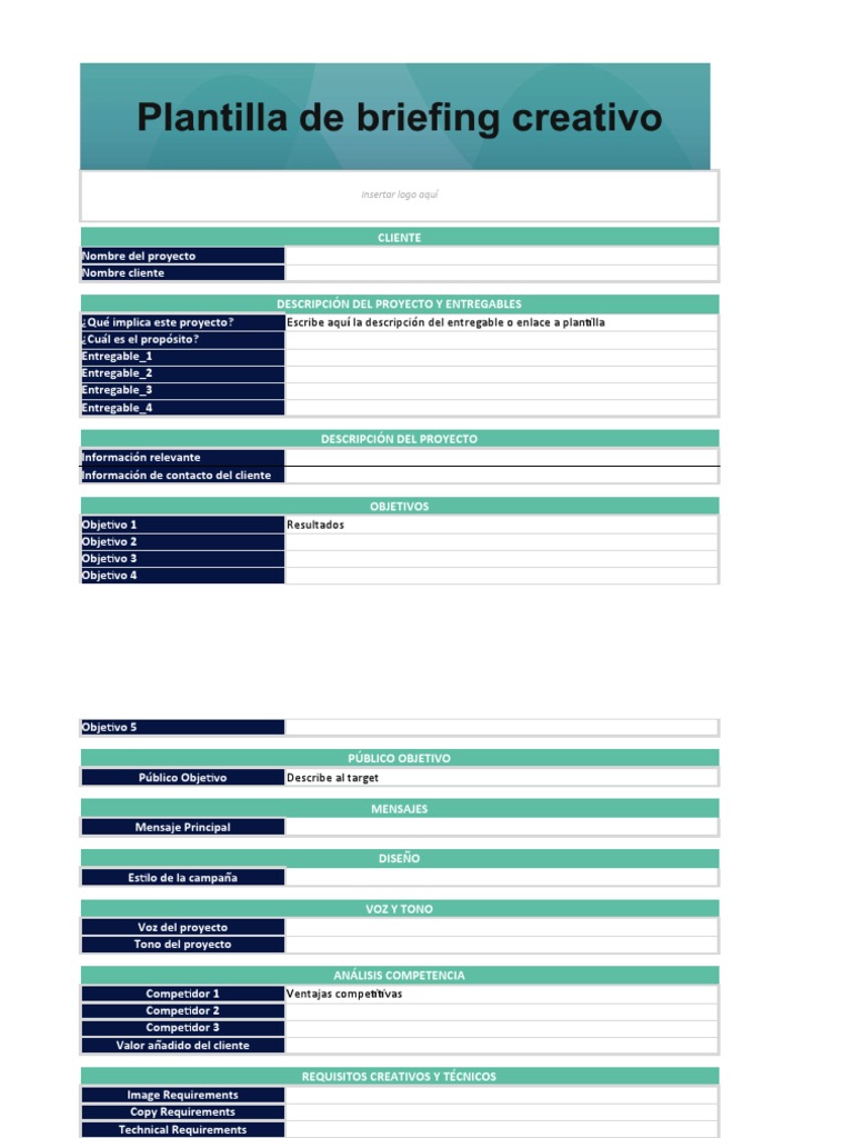 Plantilla Excel de - Brief-Creativo | PDF