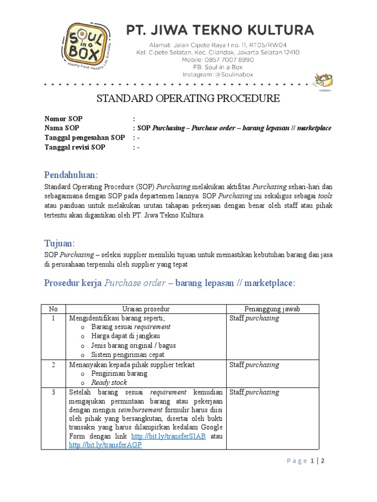 SOP Purchasing - Purchase Order Supplier Lepasan | PDF