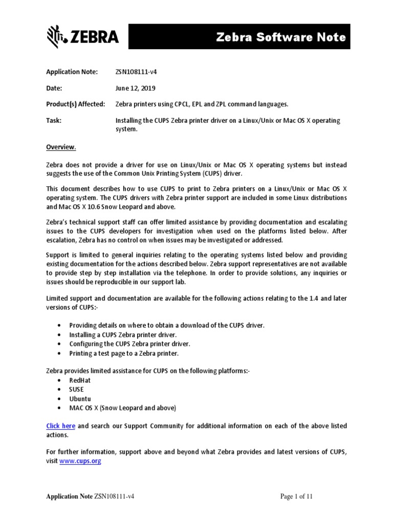 Zebra Software Note: Application Note: Date: Product(s) Affected: Task ...