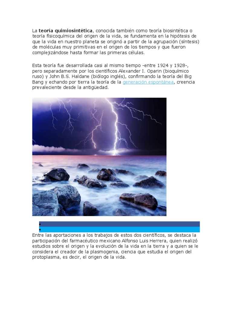 Teoría Quimiosintética del Origen de la Vida | PDF | Naturaleza | Química