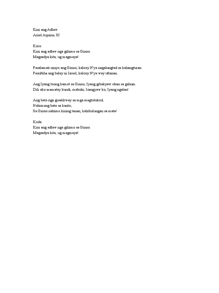 Kini Ang Adlaw Lyrics | PDF