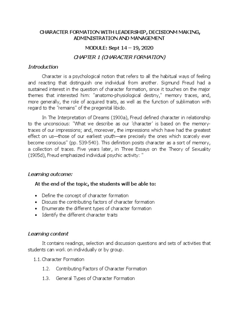 Character Module 1 2 3 and 4 1 | PDF | Leadership | Concept