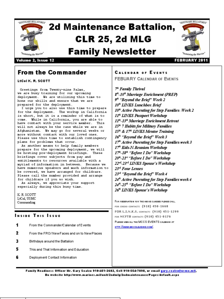 2nd Maint BN FWD Family Readiness Newsletter | PDF | Armed Conflict