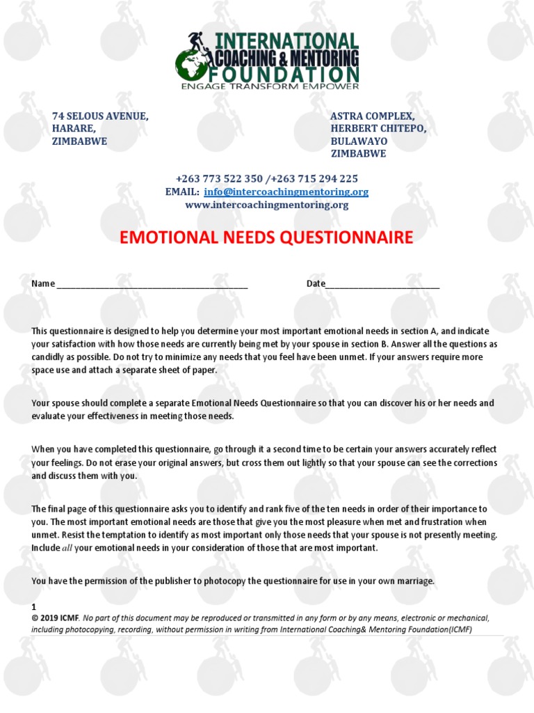 Emotional Needs Assessment | PDF | Physical Attractiveness ...