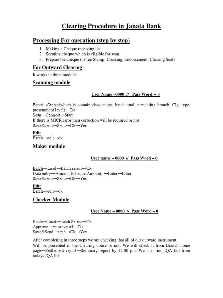 Clearing Procedure PDF | PDF | Cheque | Financial Services