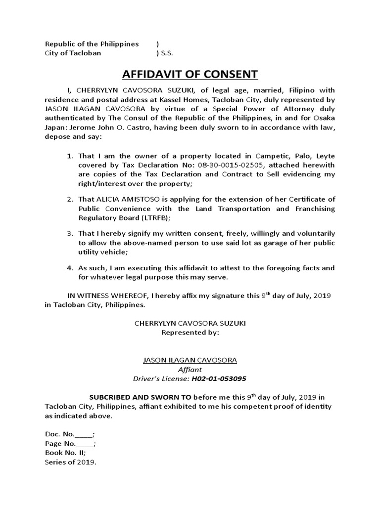 Affidavit of Consent: SUBCRIBED AND SWORN TO Before Me This 9 | PDF