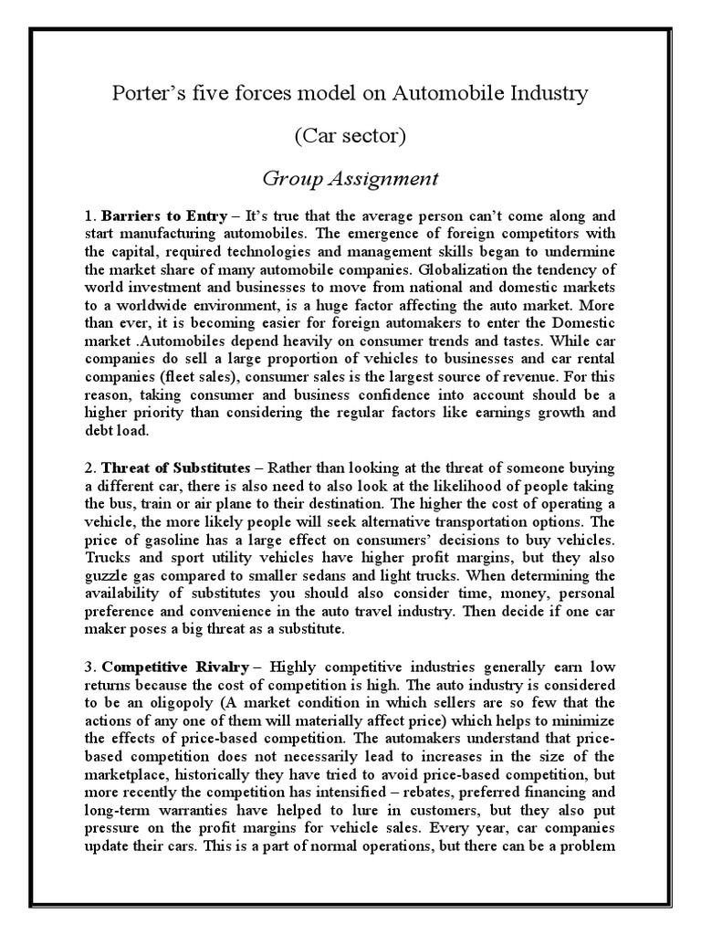 Porter's Five Forces Model On Automobile Industry (Car Sector) | PDF ...