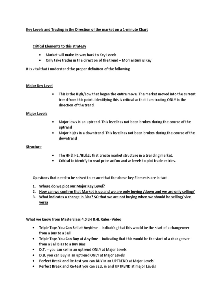Key Levels and Trading in The Direction of The Market On A 1 | PDF ...