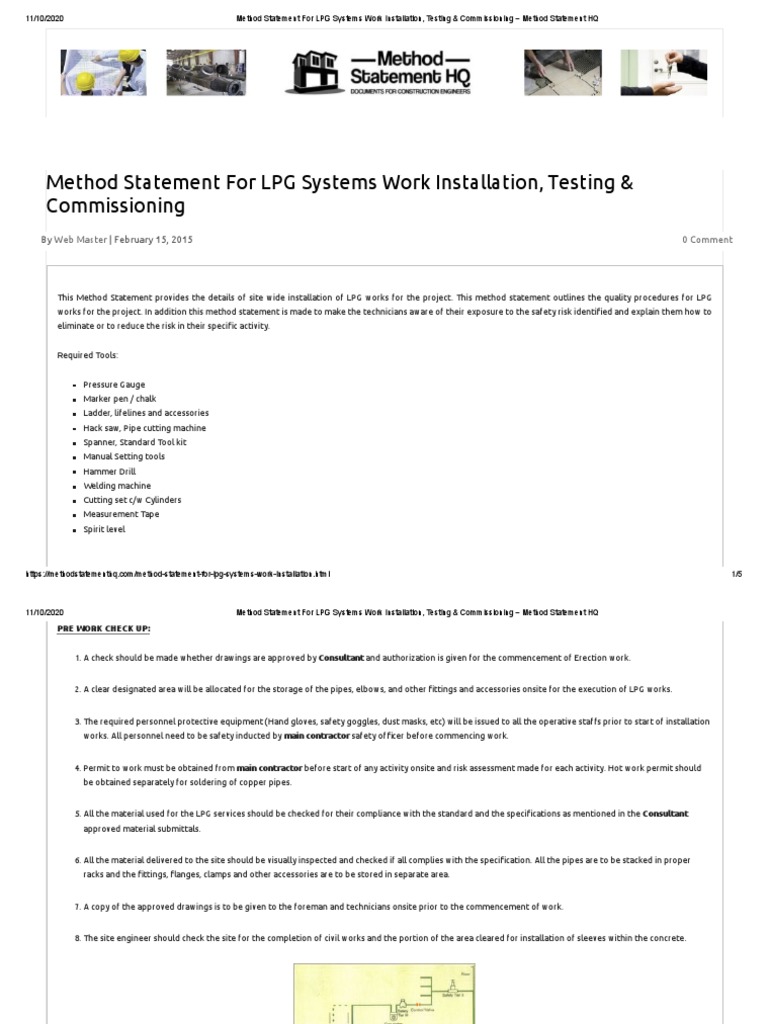 Method Statement For Lpg Systems Work Installation Testing