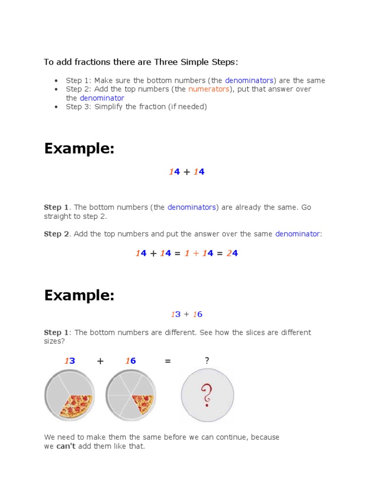 Example:: To Add Fractions There Are Three Simple Steps | PDF