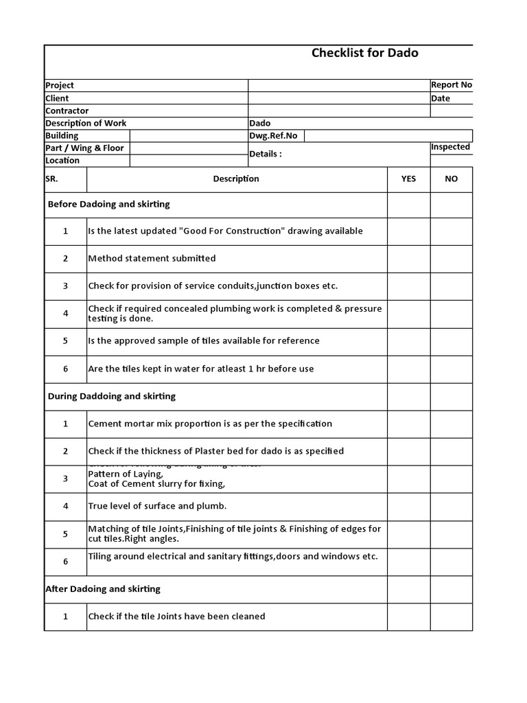 Checklist for CP & Sanitary Accessories Installation | PDF | Plaster ...