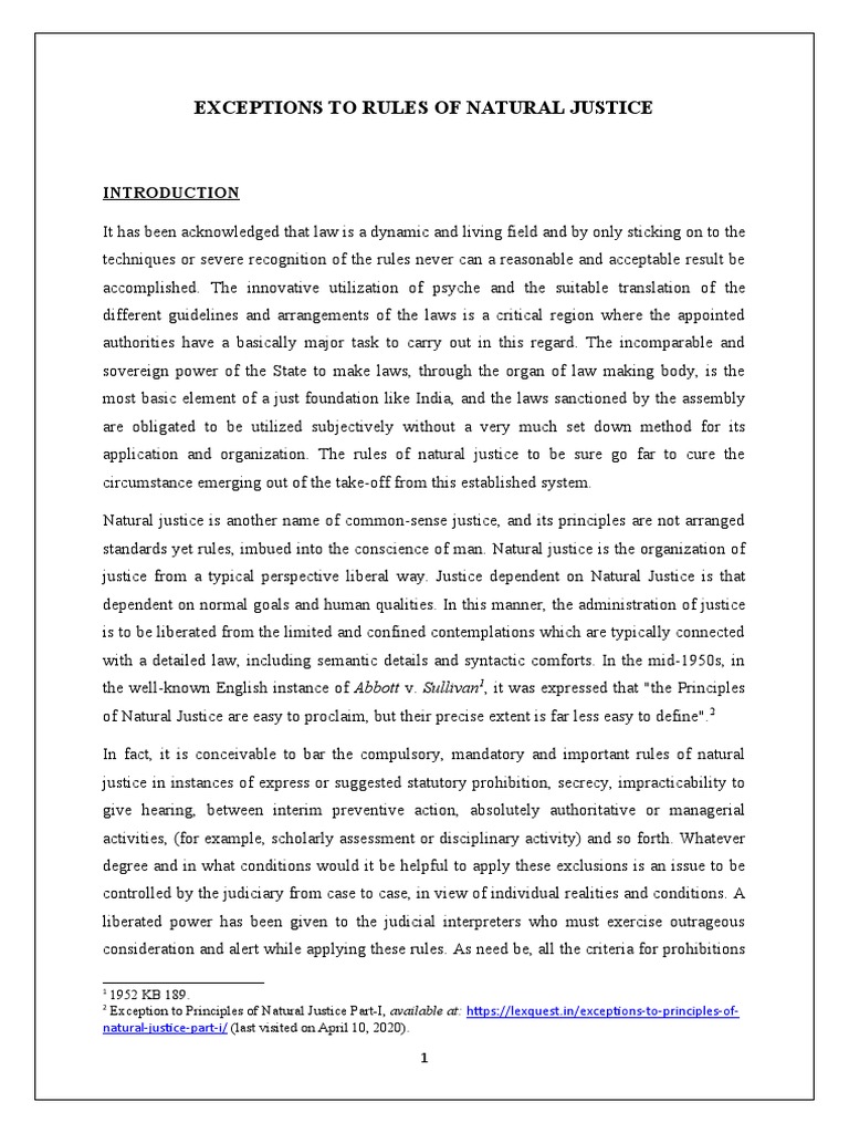 Exceptions To The Rules of Natural Justice | PDF | Equity (Law ...
